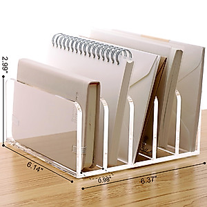 SANRUI Acrylic Desk File Organizer Holder, 5 Upright Clear Desktop Mails Sorter Document Magazine Storage Organization Letter Folder Racks for Home, Office & Classroom