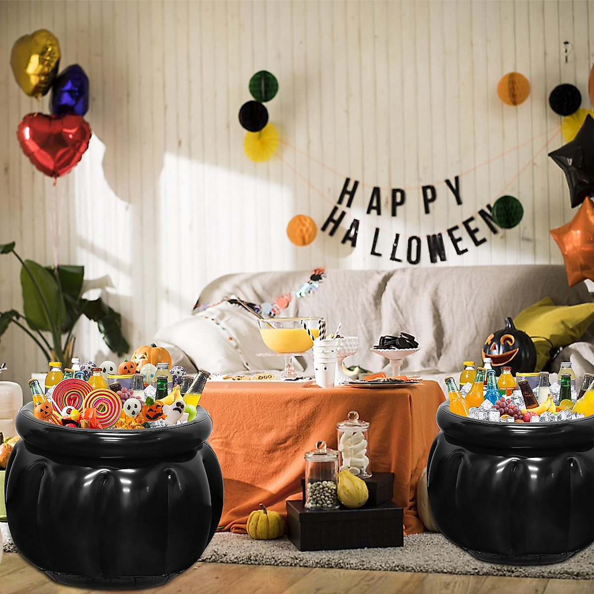 Triumpeek 2 Packs Halloween Inflatable Cooler for Luau Swimming Pool Halloween Party Photo Prop Decoration (2 Packs - Black Cauldron)