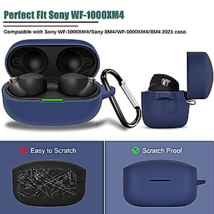 Miimall Compatible for Sony WF-1000XM4 Case, [Anti-Lost Keychain][Washable][Ultra-Thin] Soft Silicone Protective Case Cover for XM4 Earbuds Case 2021(Blue)