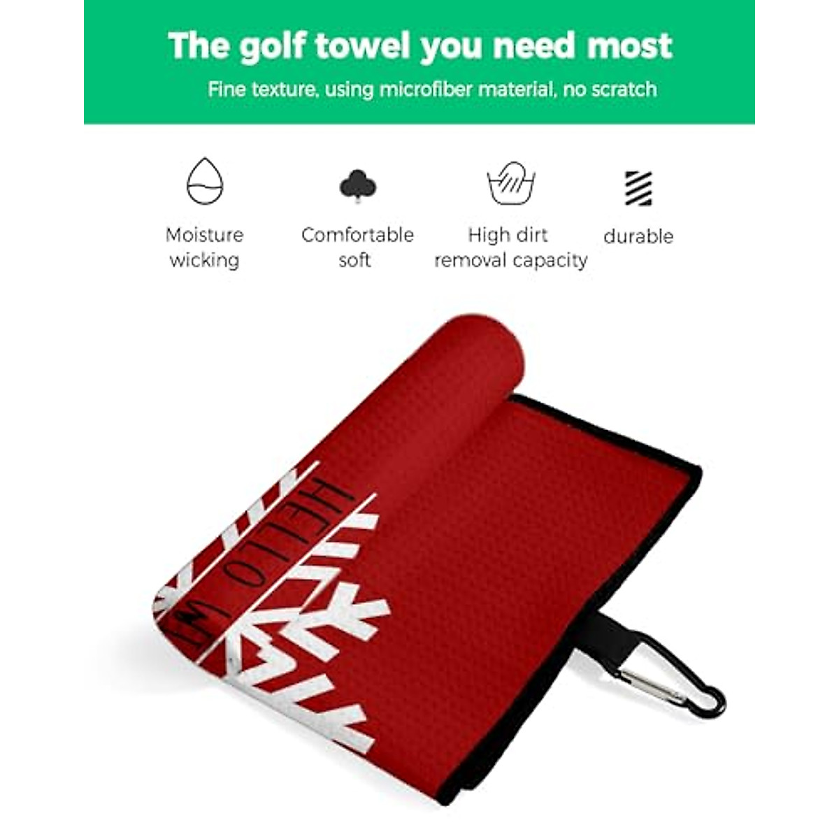 Yun Nist Golf Towel Christmas Snowflake Red,Waffle Pattern Microfiber Club Cleaner Golf Towels with Carabiner Clip for Women Men Dad,Winter Word Xmas Snow Golf Towel for Golf Bags Accessories,24x16in