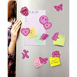 16PCS Pink Preppy Fridge Magnets, Good Magnetic, Locker Decorations for Girls in Middle School Waterproof Refrigerator Magnets Aesthetic Pink Y2k Smiley Face Leopard for Office Kitchen Whiteboard