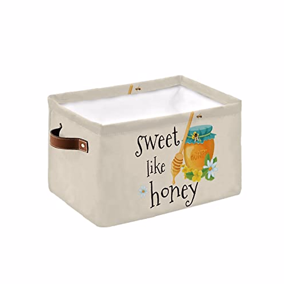 Storage Bins Large Storage Basket,Country Honey Cute Bee Collapsible Storage Bins with Handle,Plant Flower Leaf Storage Baskets Cube Organizer for Shelves Closet Nursery