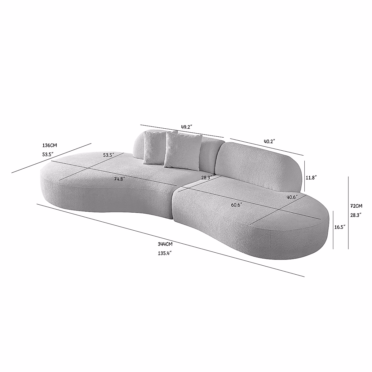 YOPENG 135.4" Curved Modular Sectional Sofa,Modern Boucle Fluffy Cloud Couch with Chaise,Oversized 6 Seater Extra Deep Comfy Upholstered Couches for Living Room,Apartment,2 Pillows,Left Facing,Beige