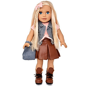 Gift Boutique 18 Inch Girl Doll, Fashion Doll with Fine Blonde Long Hair for Styling, Blue Eyes, Leather Boots, Denim Jacket Hair Bow Handbag, Doll Clothes and Accessories Princess Doll for Kids