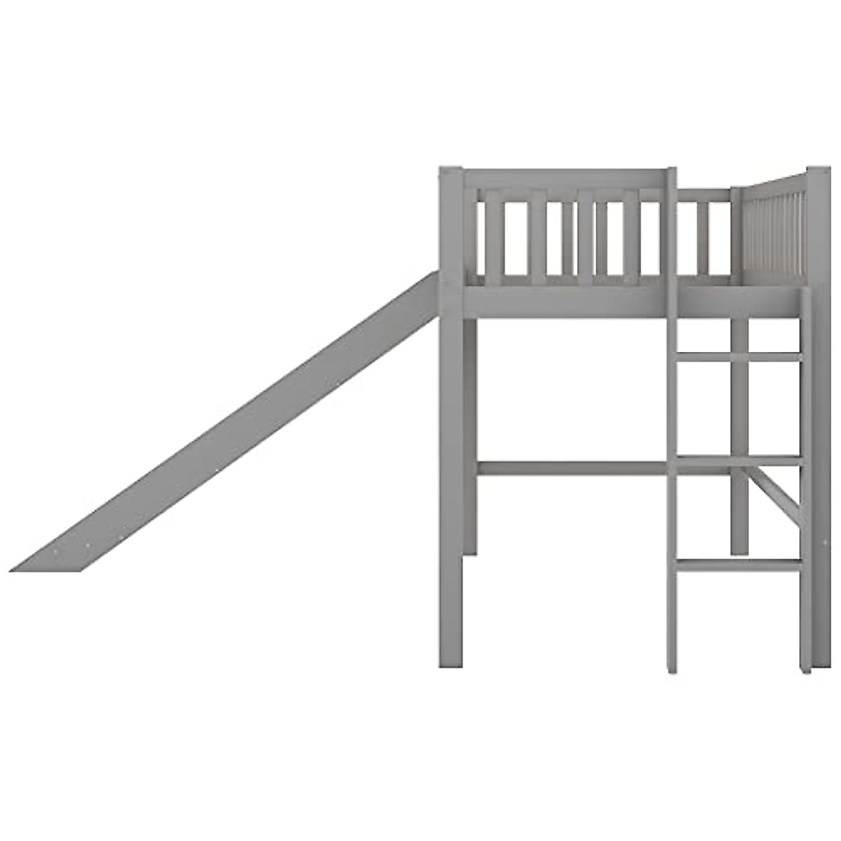 TARTOP Low Loft Bed with Slide, Wood Twin Size Loft Bed Frame with Ladder and Guardrails for Kids, Toddlers, Teens, No Box Spring,Gray