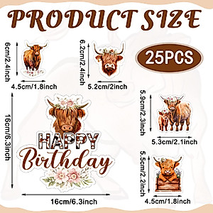 Tanlade 25 Pcs Highland Cow Cake Topper and Highland Cow Cupcake Topper, Highland Cow Birthday Decorations Highland Cattle Cake Decorations for Farm Animal Zoo Boy Girl Birthday Party Decor