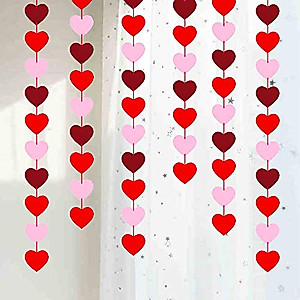6 Pack Heart Banner for Valentines Day Decorations-Felt,Red,Rose Red and Light Pink,| No DIY | Valentines Day Decor | Valentine's Day Mantle Decor | Heart Garland for Valentines Day Decorations