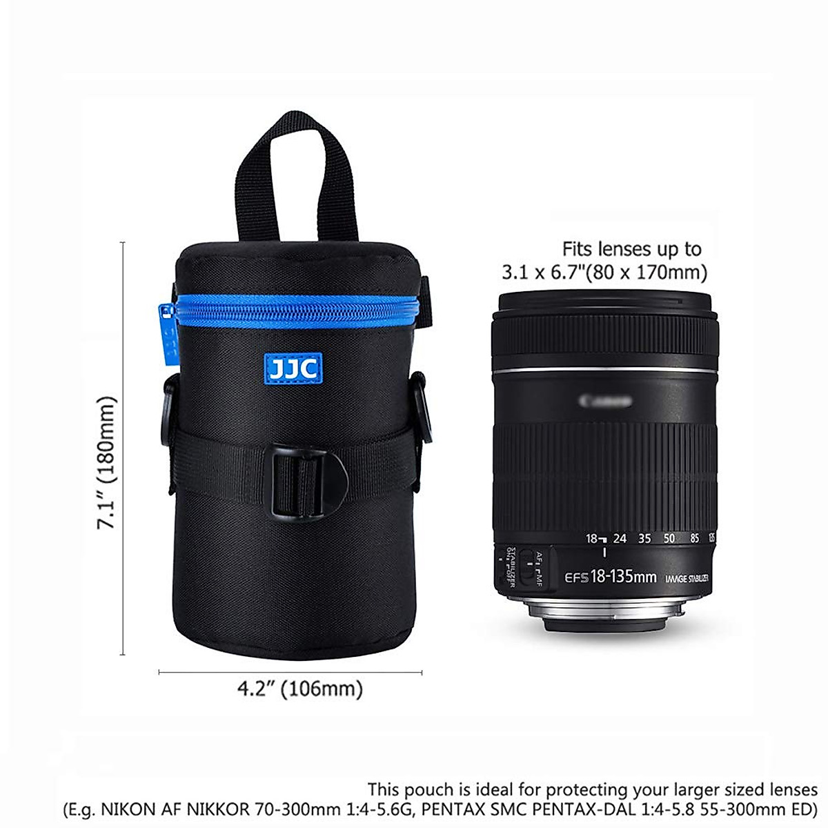 JJC Camera Lens Pouch Case for Canon RF 85mm EF-S 55-250mm EF 24-70mm Nikon Nikkor AF 70-300mm & More, Zipper Polyester Lens Protective Bag Interior Size 3.1x6.1”