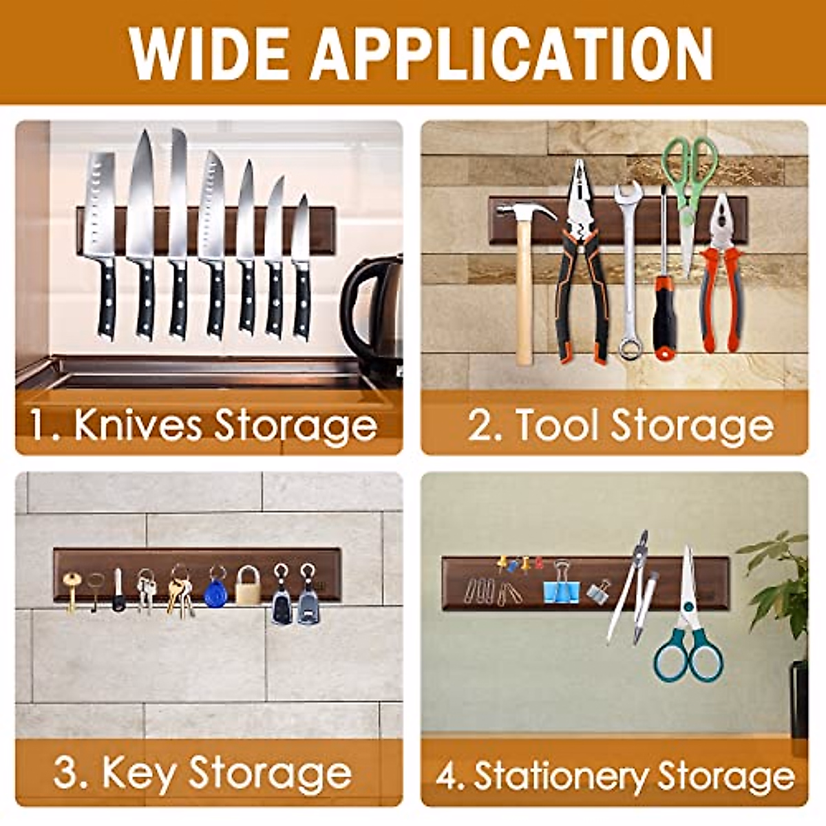 Magnetic Knife Holder for Wall 16 Inch, HOSHANHO Powerful Magnetic Knife Strip, Acacia Wood Magnet Knife Rack for Kitchen Knives & Tools