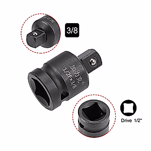 uxcell 2pcs 1/2" Drive (Female) x 3/8" (Male) Impact Socket Reducer for Use with Air Impact Drivers, Breaker Bars, Ratchets, CR-MO Steel