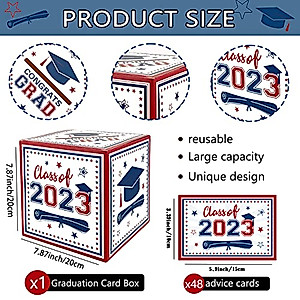 Graduation Party Decoration Red and Blue Congrats Grad Card Box with 48 PCS Advice Cards,Class of 2023 Holder Box Gift Box for College High School Graduation
