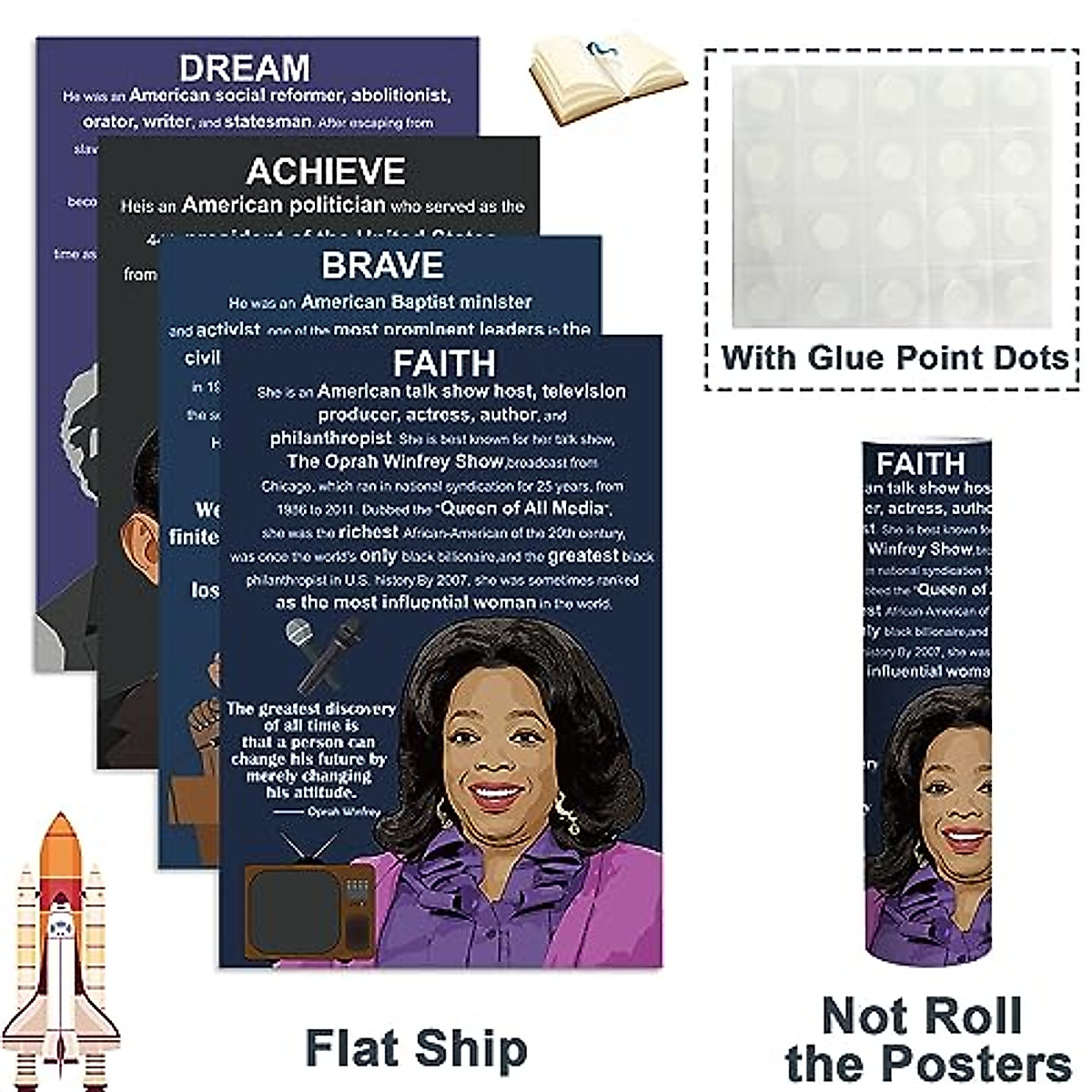 9 Pieces Black History Posters African American Inspirational Wall Art 16x11inch Posters for Middle School and High School Classroom Library Office or History Classroom Decorations or Homeschool