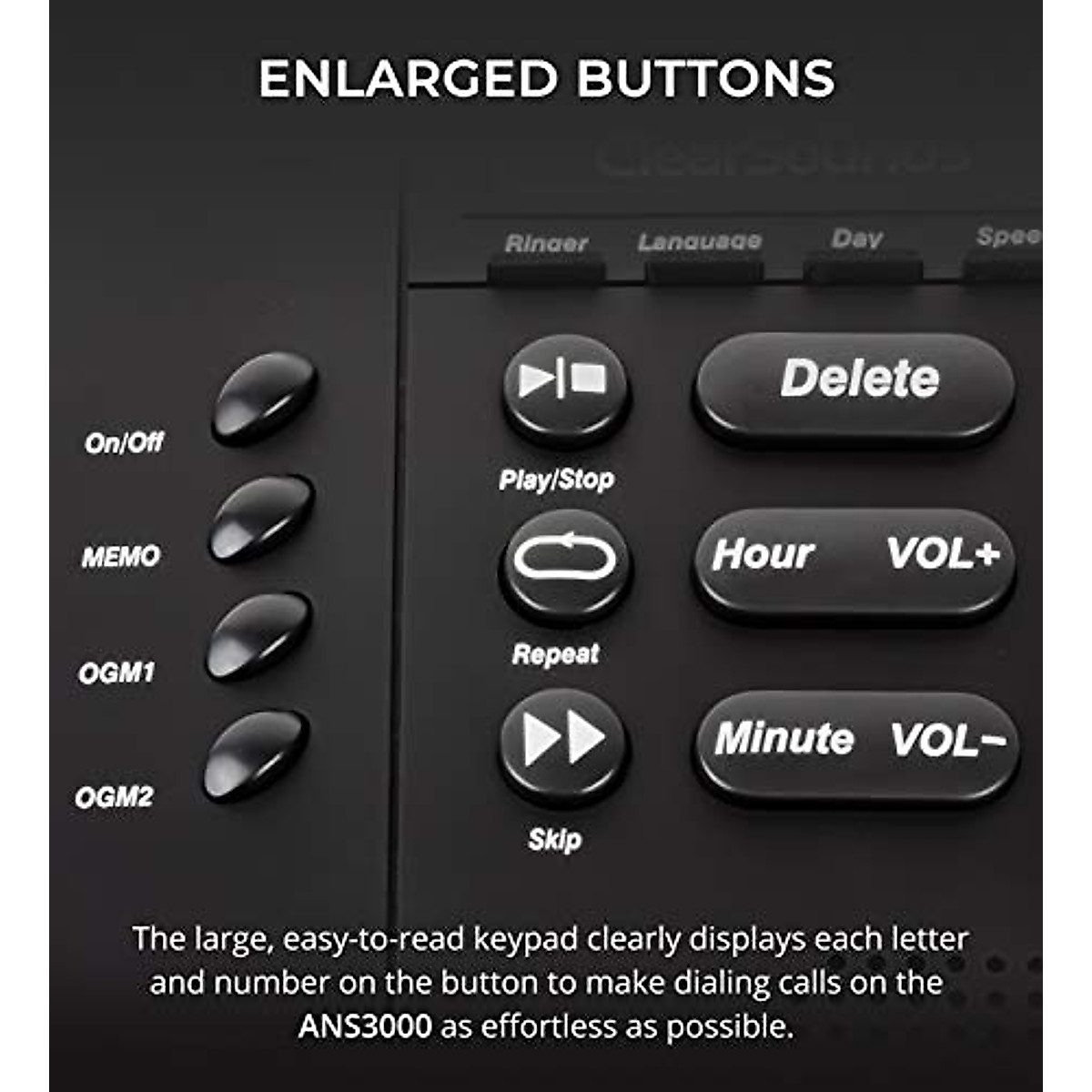 ClearSounds ANS3000 Amplified Answering Machine for Analog Telephones Landline with Up to 30dB Amplification