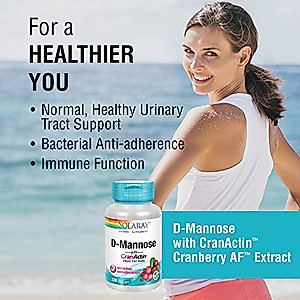 SOLARAY D-Mannose with CranActin Cranberry Extract 1000mg | for Normal, Healthy Urinary Tract Support | with Vitamin C | Non-GMO & Vegan | 120 Count | 2 pk