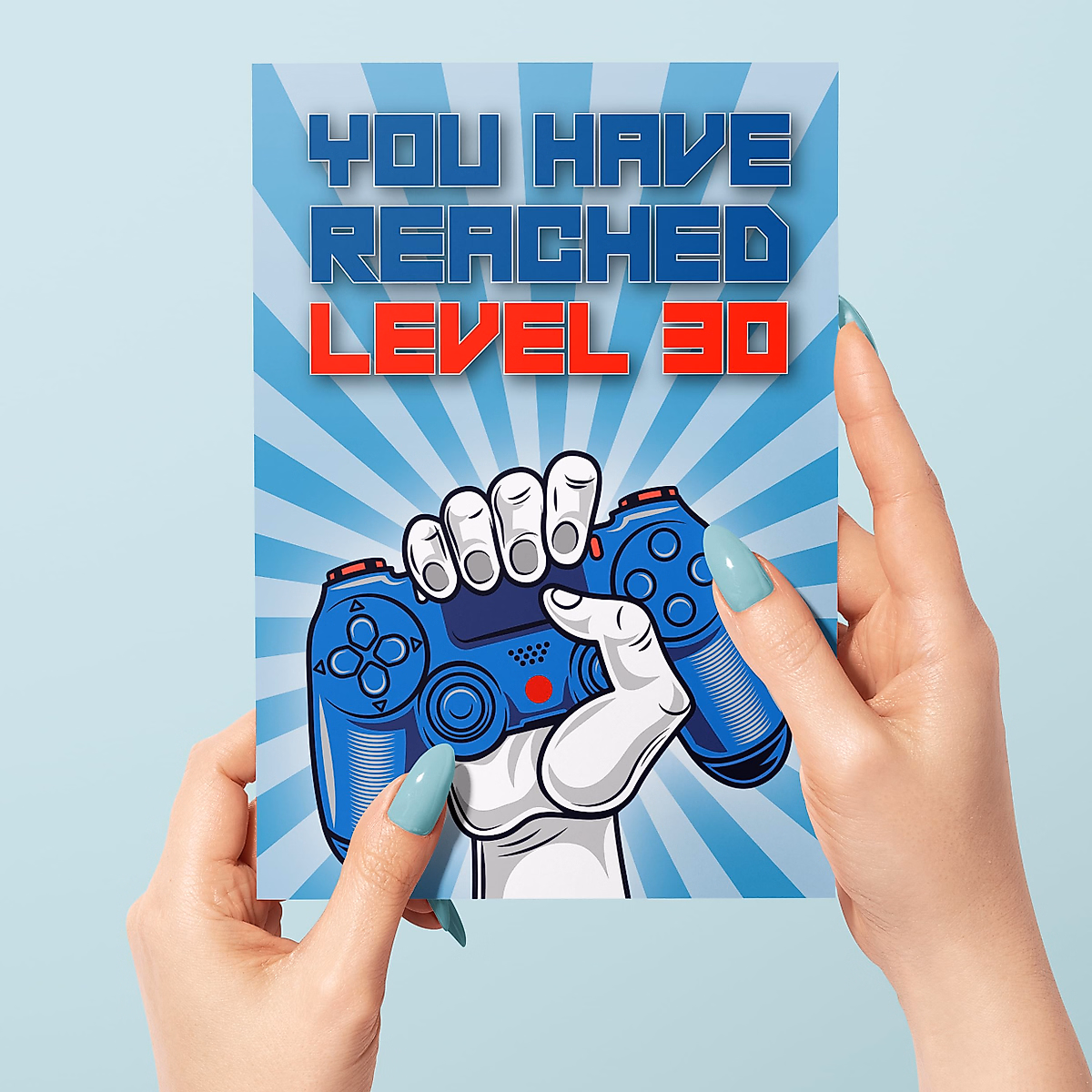 30th Birthday Card, You Have Reached Level 30, Greeting Card for Thirty Year Old Gamer Birthday Gift for Adult Son or Daughter, For Him Her Grandson Granddaughter, Blue
