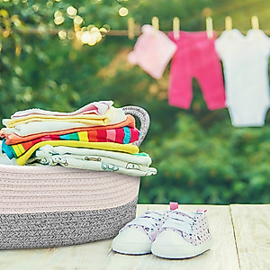 E-HOUPRO Storage Baskets Set of 4,Cotton Rope Woven Organizer Bins Foldable Decorative Basket with Handles for Baby Nursery Laundry Kid's Toy,Grey