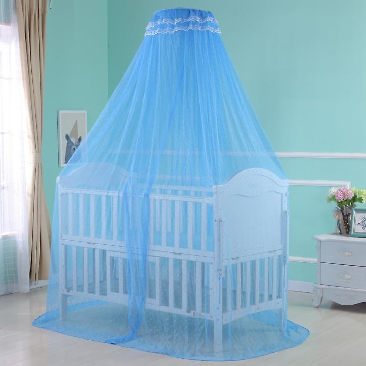 Cdycam Baby Infant Toddler Bed Dome Cots Mosquito Netting Hanging Bed Net Mosquito Bar Frame Palace-Style Crib Bedding Set (Blue Mosquito Netting Only, Without Stand)