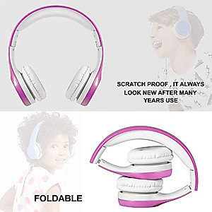 YUSONIC Kids Headphones, Kid Toddler Headphones with mic & Audio Sharing Port+ Volume Limited, Boys Girls Baby Children Toddlers Laptop Tablet Phones Class Travel Airplane use (Pink)