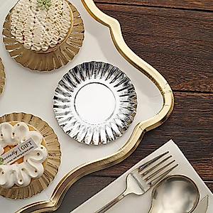 Balsa Circle 50 Metallic Silver 3.5 in Round Disposable Dessert Paper Plates Scalloped Trim Party Events Reception Home Decorations Supplies