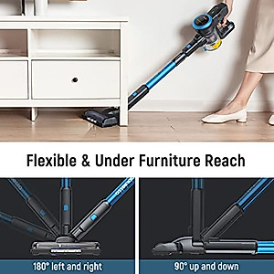 FABULETTA 24 Kpa Cordless Vacuum Cleaner - 6 in 1 Lightweight Stick Vacuum with Powerful Suction 250W Brushless Motor, for Pet Hair Carpet Hard Floor, Max 45 Min Runtime, Led Display, Blue