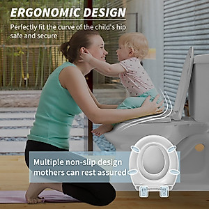 Toilet seat with toddler seat built in, Potty training toilet seat, Magnetic kids toilet seat, Fits both adult and child, Slow-Close, Toddler toilet seat attachment, ROUND, White(16.5”)