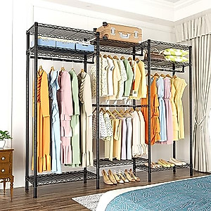 Golpart Freestanding Garment Rack Portable Closet Clothes Racks for Hanging Clothes, Heavy Duty Metal Adjustable Clothing Rack with 4 Hanging Rod & 8 Shelve, Stand Wardrobe Closet, Max Load 800LBS