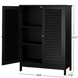 Reettic Bathroom Freestanding Storage Cabinet, Floor Storage Cabinet with 2 Doors, Bathroom Cabinet with Adjustable Shelf, 23.6" L x 11.8" W x 31.5" H, Black BMGZ301B