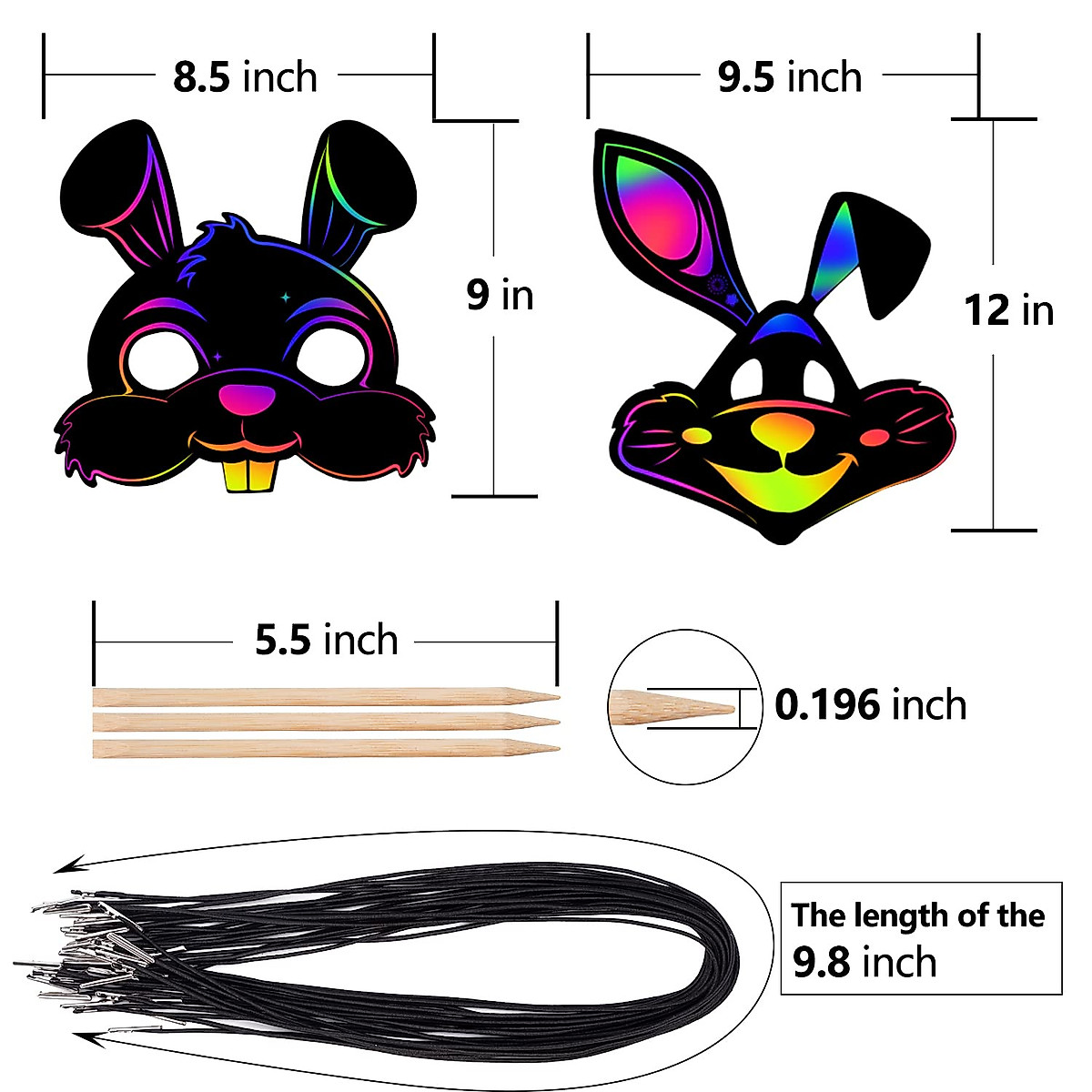 Easter Mask Craft Kit, 54 Pcs Scratch Art for Kids, Kids Magic Rabbit Masks, Scratch Paper Animal Masks with 18 Wood Stylus, DIY Rainbow Scratch Art Masks for Halloween, Animal Birthday Party