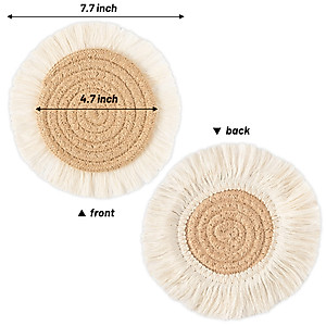 GROBRO7 4Pcs Cotton Trivets Pot Holders for Kitchen Heat Resistant Hot Mats with Tassel Hand Woven Potholder Rustic Boho Style Farmhouse Home Decor Washable Hot Pads for Baking and Cooking 7.7 in Gray