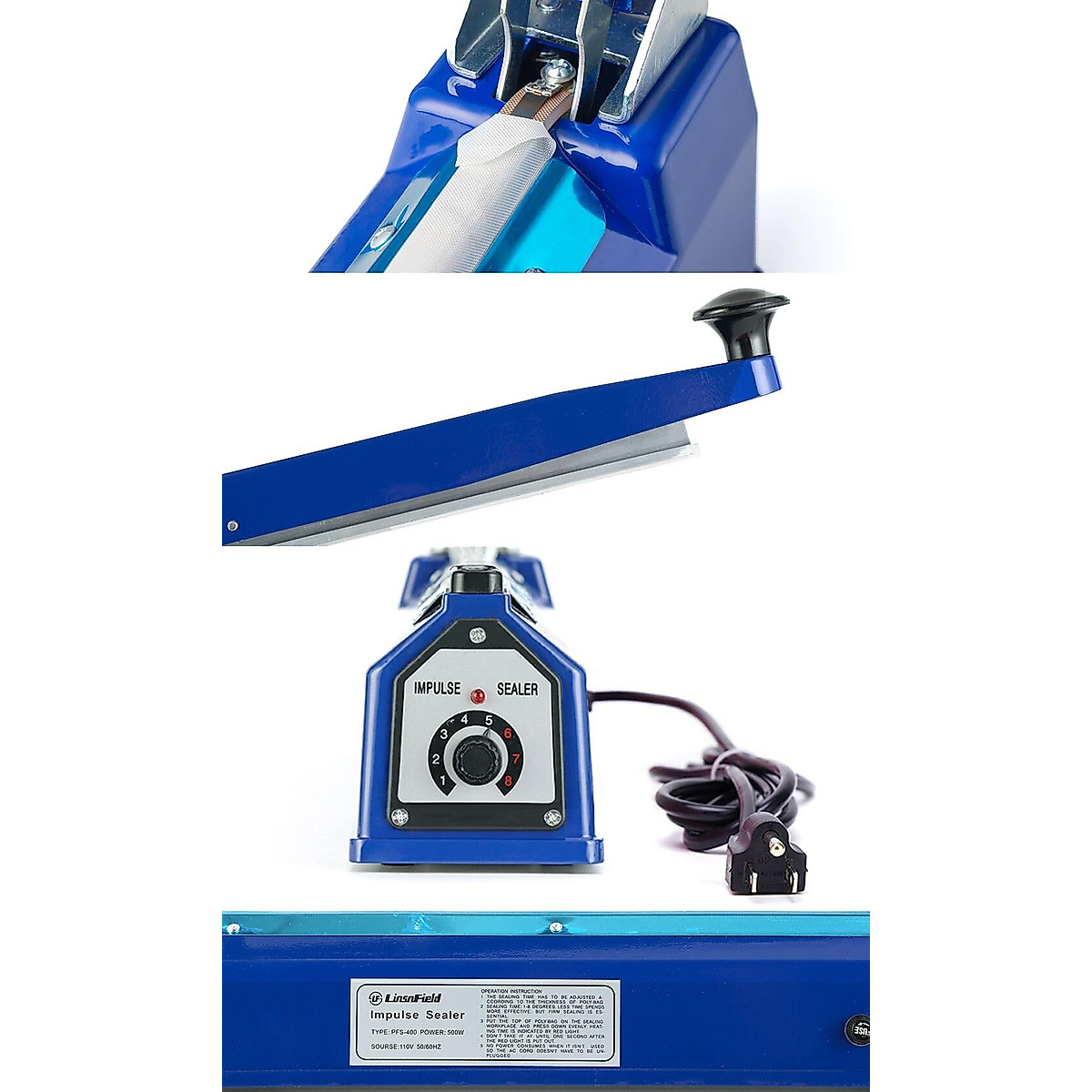 LinsnField Sealer Pro - 8 inch Impulse Heat Sealer - 2mm Sealing Width - Manual Heat Sealer Machine for All Bags - Most Heavy Duty for Strong, Secure Sealing for Long Term Food Storage, Deep Blue