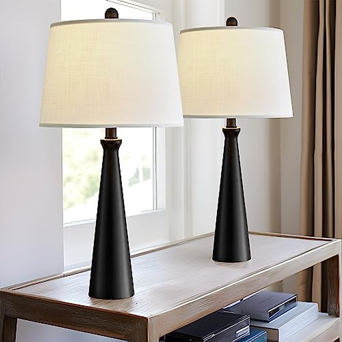Oneach 25.75" Table Lamps Set of 2 for Living Room Bedroom, Bedside Lamp 3-Way Dimmable Touch Control, Modern Black Nightstand Light Fabric Shade Vintage Accent Style