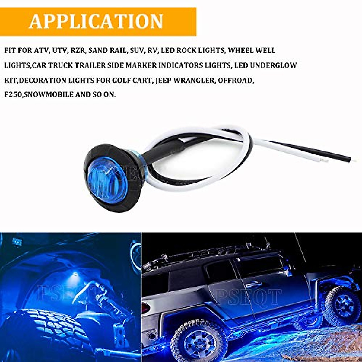 PSEQT 3/4" LED Rock Lights Round Underglow Wheel Fender Side Marker Clearance Lights with Bullet Grommets Waterproof for Trailer Golf Cart Offroad Wrangler Truck RV UTV ATV (Blue, 10Pcs)