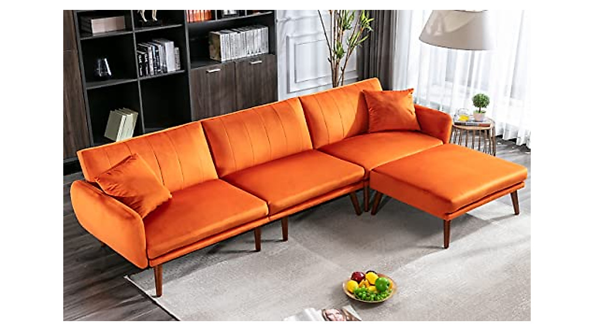 JOMEED 105" Convertible Sectional Sofa - Modern Velvet Couch & Bed