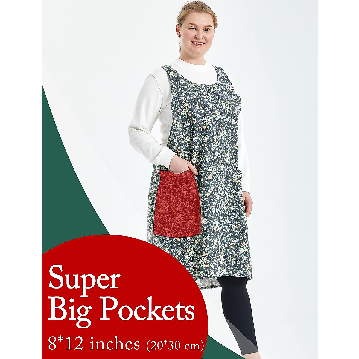 APRONNER Big Plus Size Aprons for Women with Pockets Cotton Linen Baking Kitchen Cooking Pastoral Style