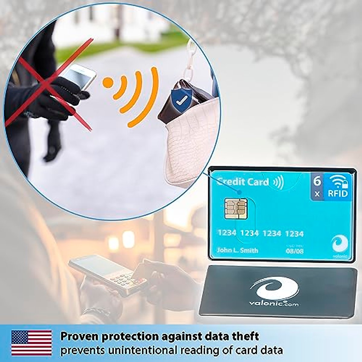 valonic set of 6 RFID blocking sleeves - insertion from the top, Credit Card Protector sleeve for wallet - Protection block for Debit Card and Metro Card
