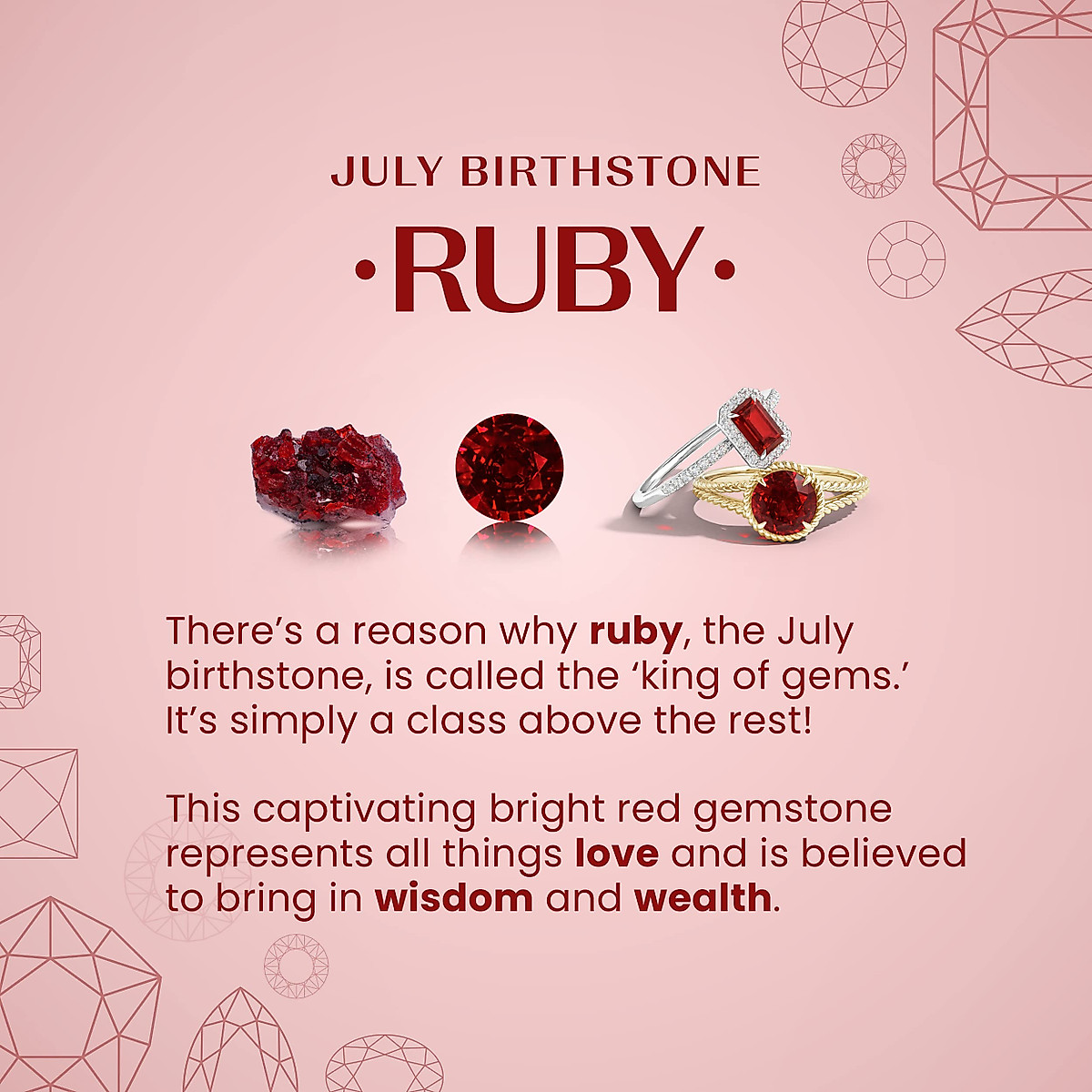 Angara July Birthstone - Ruby Infinity Heart Pendant Necklace with Diamonds in 14K Rose Gold (4mm Ruby)