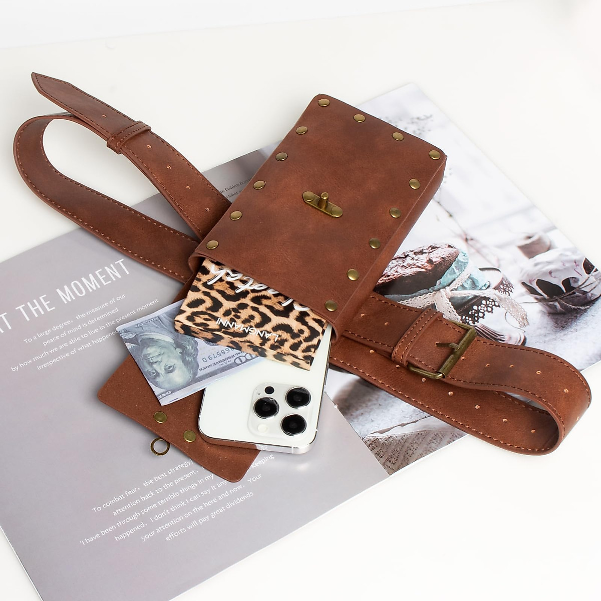 Belt Pouch Waist Bag Fanny Pack Steampunk Phone Holder Medieval Bag Leather Belt Renaissance Cosplay Costume Accessories (1-Brown)