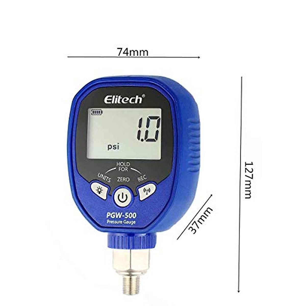 Elitech PGW-500 Wireless Digital Pressure Gauge with Temperature App Alerts for HVAC System IP65 Waterproof -14.5~500 PSI 1/8'' NPT
