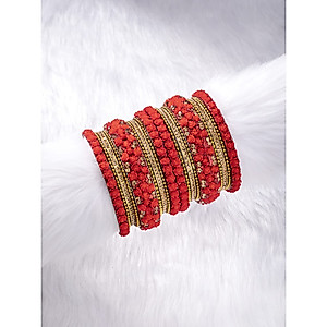 Aheli Ethnic Colorful Metal Bangles Chudha Set Stone Studded Bangle Set Indian Wedding Wear Fashion Jewelry for Women & Girls