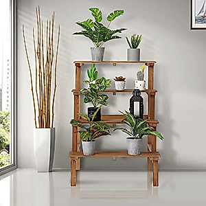 MoNiBloom 4 Tier Ladder Style Wood Plant Stand Indoor Outdoor, Flower Pot Rack Display Stand Organizer Holder for Patio Lawn Balcony Lawn Garden Home