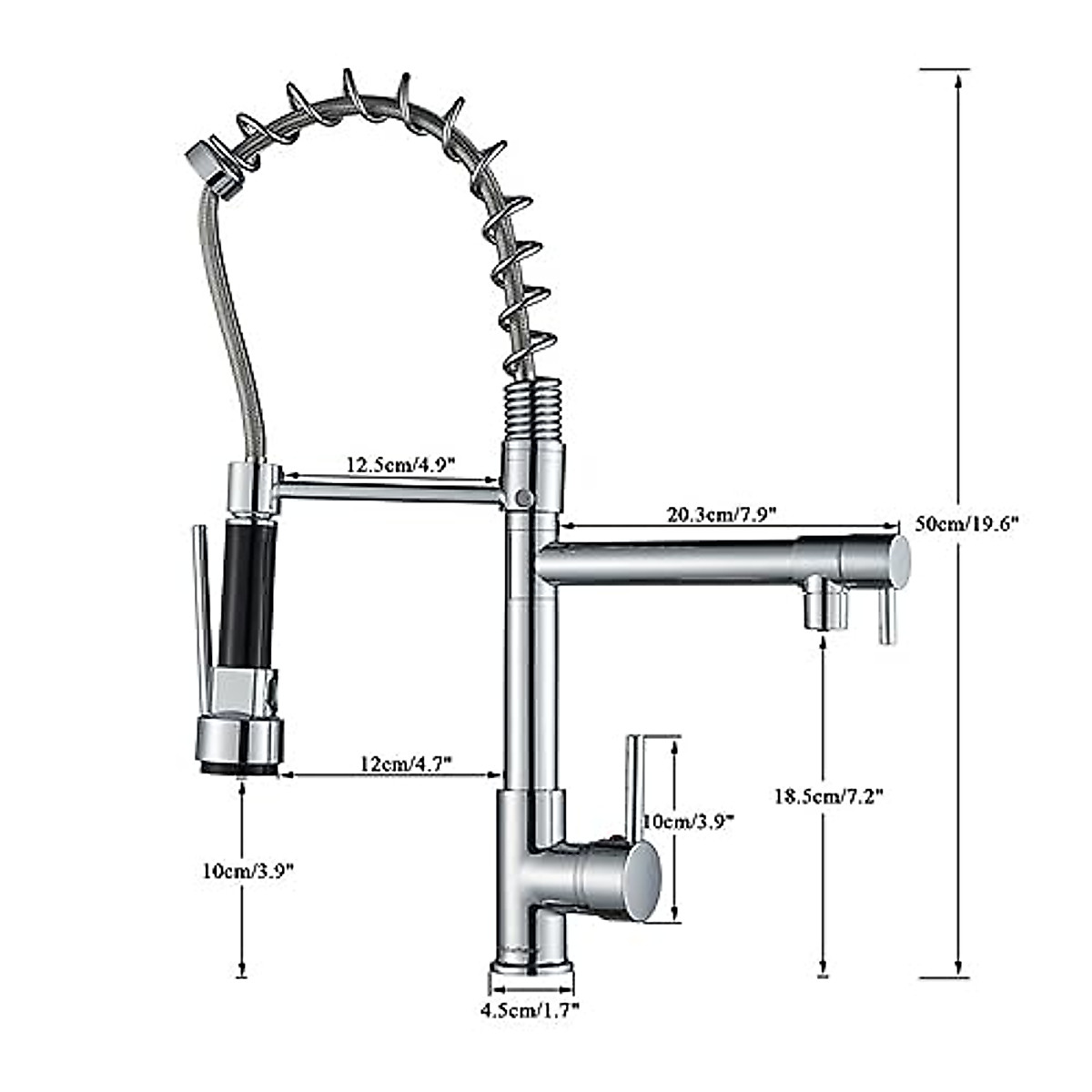 Kitchen Sink Faucet Dual Spout 360 Degree Rotation Spring Pull Down Sprayer Deck Mounted Hot Cold Water Mixer Taps