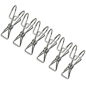 Pro Bamboo Kitchen 12PCS Stainless Steel Short Tail Drying Clothes Clips with Hooks Heavy Duty Multi-Functional for Displaying Items Document Storage Hooks Universal Clips Kitchen Bathroom Hanging