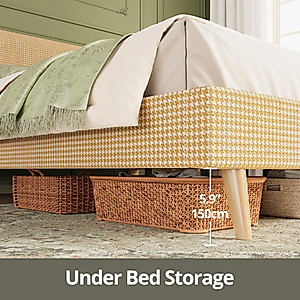 LIKIMIO Queen Bed Frame with Headboard, Fully Cotton Upholstered Foundation, Wooden Slats Support, Noise Free, No Box Spring Needed, Easy Assembly, Rustic Yellow and White Checkered