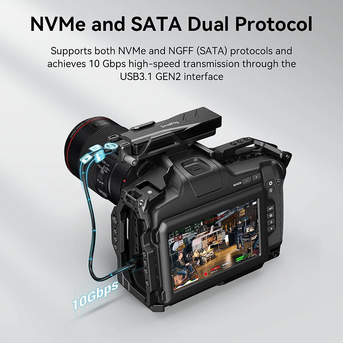 SmallRig M.2 SSD Enclosure NVME&SATA Dual-Protocol Enclosure SD-01 for Mac, Windows Linux, USB 3.1 Gen2 10Gbps, Compatible with Camera, Computer, Mobile Phones, Game Consoles - 3479