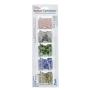 Elizabeth Ward Bead Storage Solutions Clear Plastic Storage Containers (5pc) – Medium – Organize Beads, Jewelry Making and Craft Supplies, Earrings and More – Securely Snaps Shut, 1-3/4” x 2” x 1-1/8”