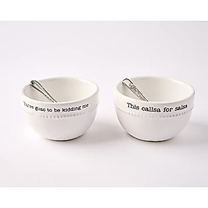 Mud Pie Salsa and Guacamole Serving Set of 2 with Spoons, White