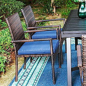 PHI VILLA 9 Pieces Patio Dining Set for 8, Rattan Wicker Chairs and E-Coating Expandable Rectangular Metal Table, Outdoor Dining Table and Chairs Furniture for Backyard Deck Garden Porch