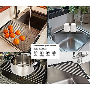 Corner Sink Drying Rack Roll up Dish Drying Dry Rack with Utensil Holder Over The Sink Multipurpose Foldable 304 Stainless Steel Drainer for Kitchen Sink Counter Triangle Drain Combination Packages