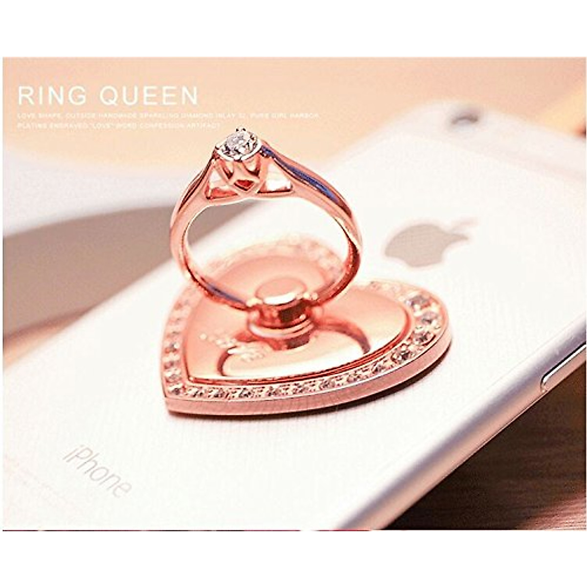 Universal Phone Ring Bracket Holder,UCLL Love Heart Diamond Shape Finger Grip Stand Holder Ring Car Mount Phone Ring Grip Smartphone Ring Stent Tablet Rose Gold