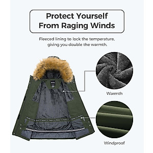 wantdo Women's Waterproof Ski Jacket Wind Block Winter Snow Coat Hooded Sportswear Army Green L